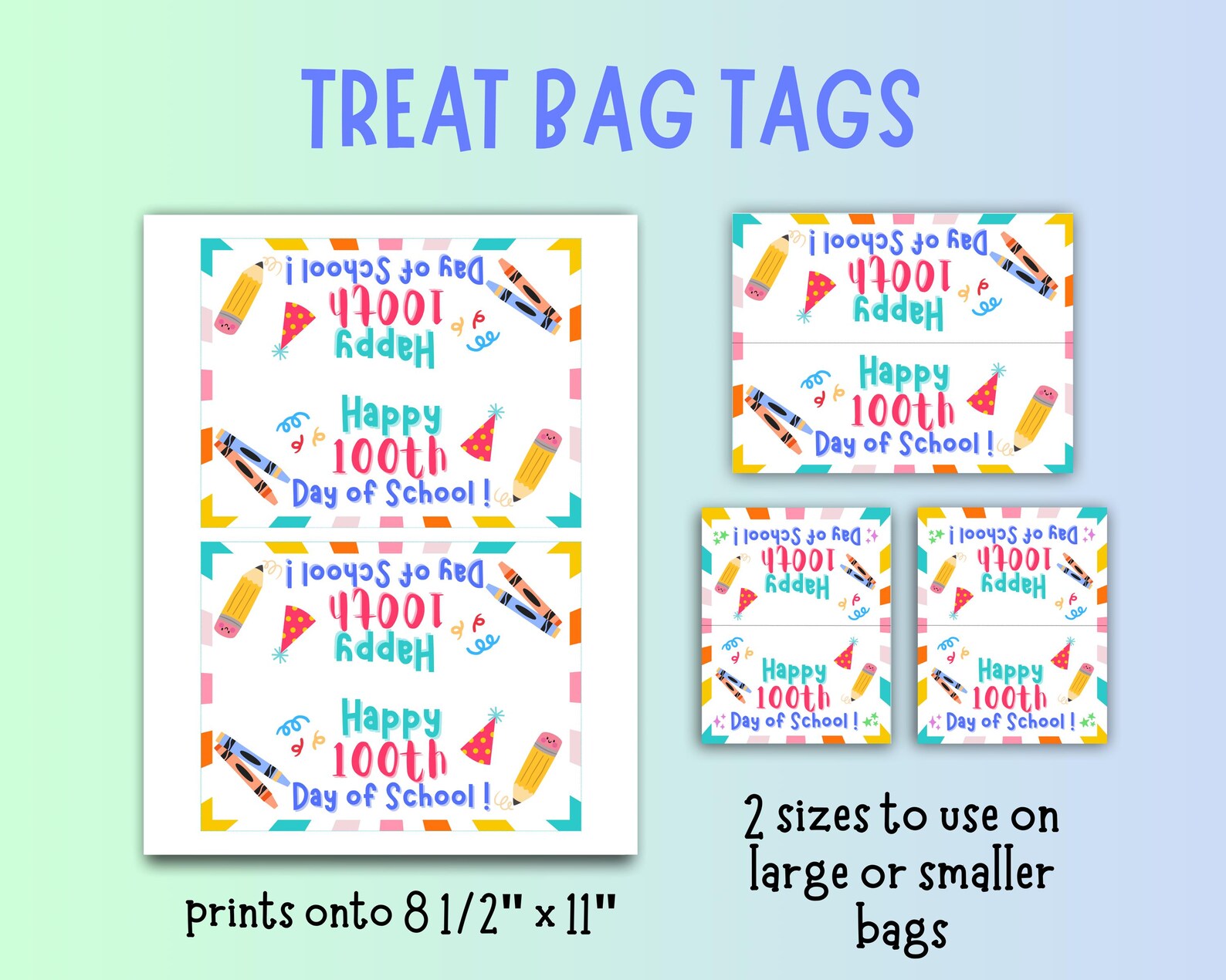 100th Day of School Treat Tags, 100th Day Treat Bag Tags, 100 Days ...