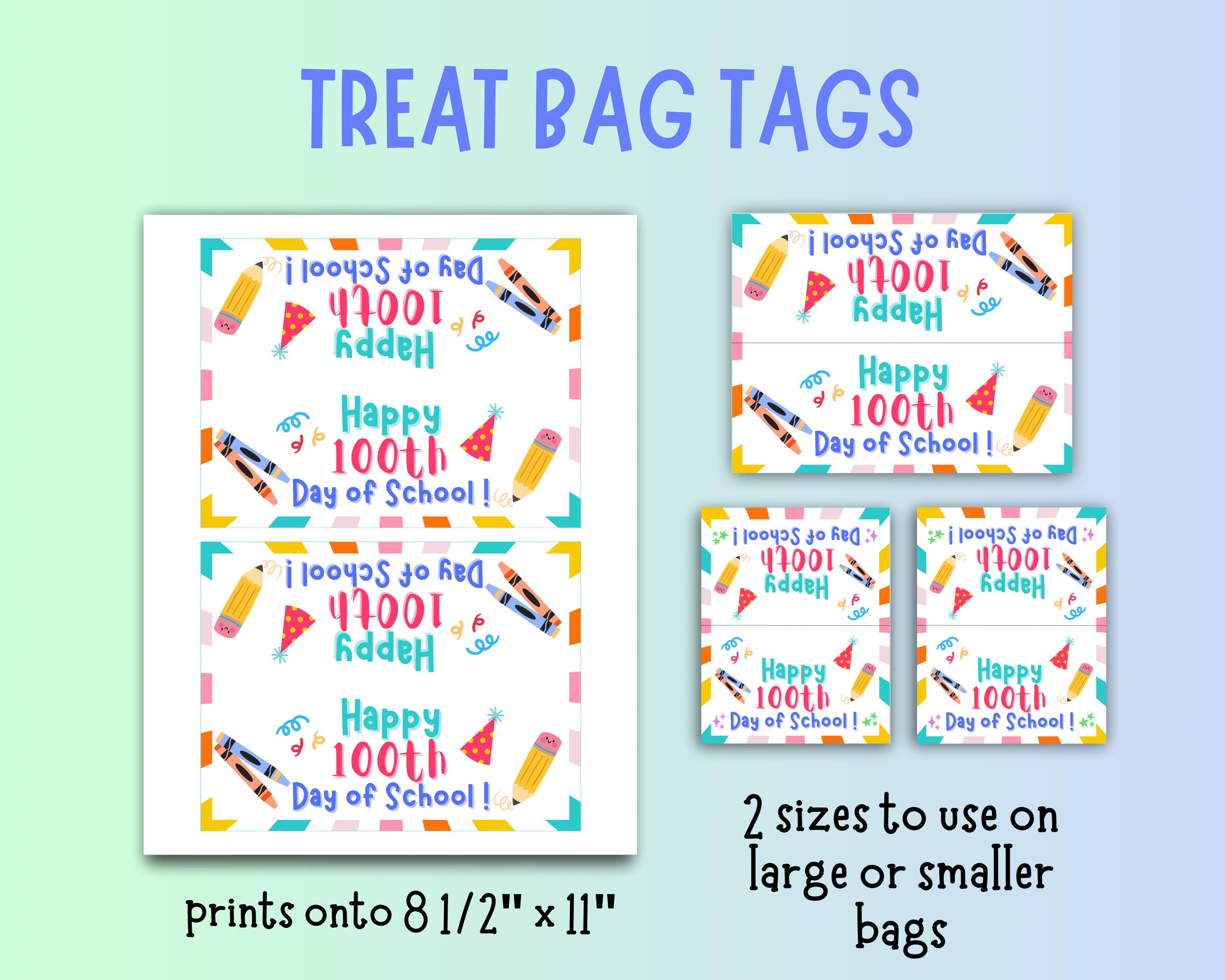 100th Day of School Treat Tags, 100th Day Treat Bag Tags, 100 Days ...