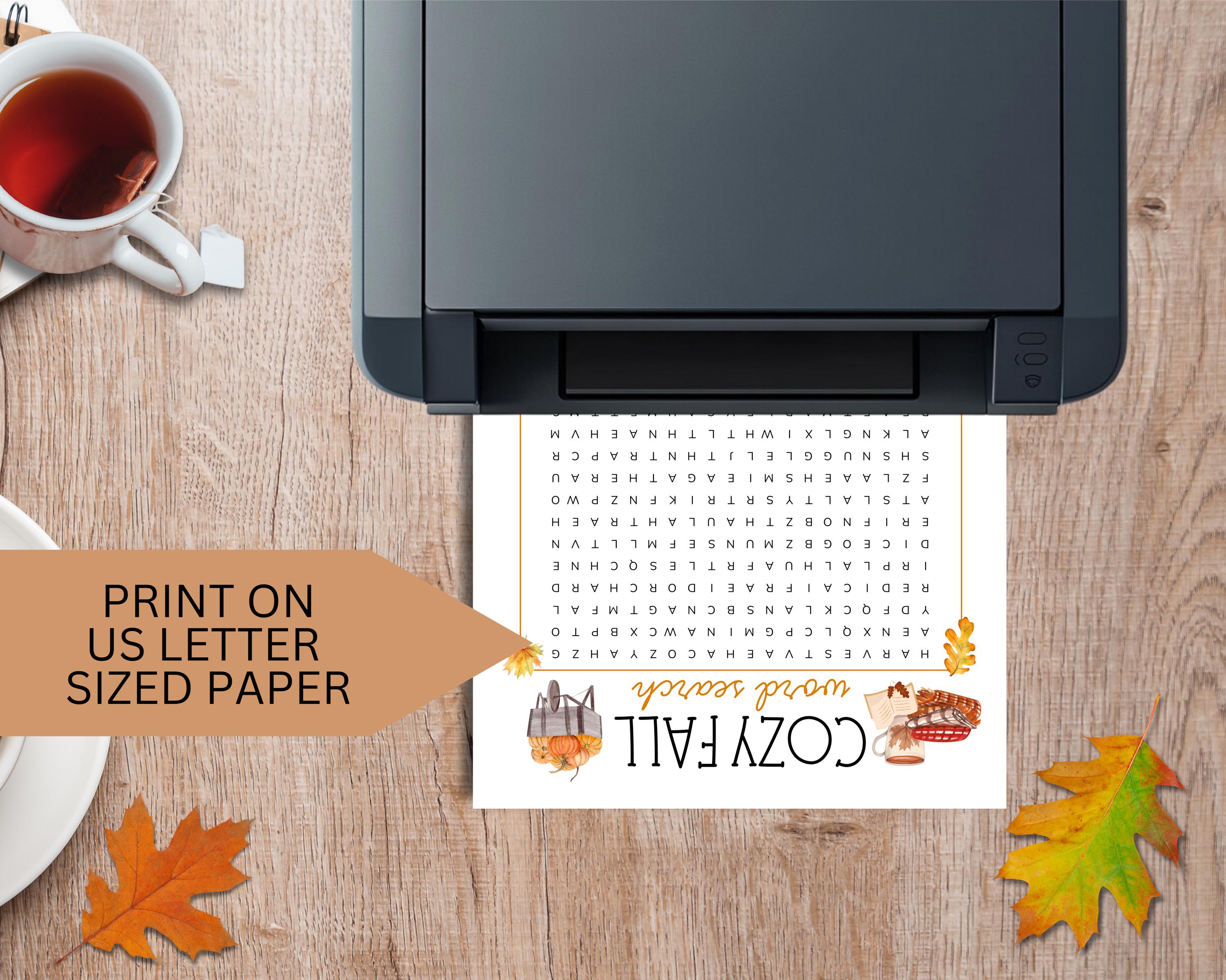 Cozy Fall Word Search, Fall Word Search for Adults, Autumn Word Game ...