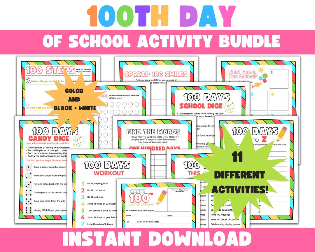 100th Day of School Activity Bundle, 100th Day of School Worksheet, 100 ...