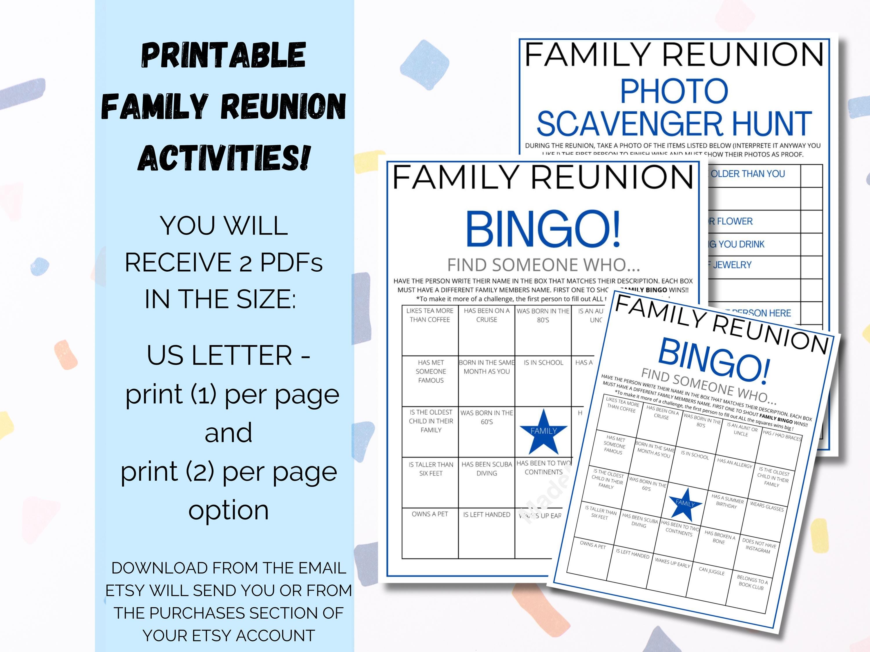 Family Reunion Activity Pack, Family Activity, Reunion Games, Reunion ...