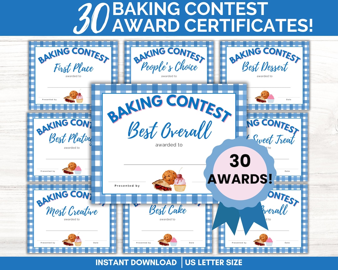 Baking Contest Awards, Baking Competition Award Certificates, Best ...