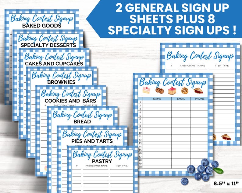 Baking Contest Sign up Sheet, Baking Competition Signup Sheets, Bake ...