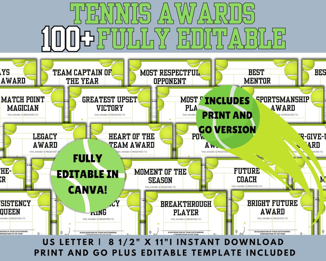 Editable Tennis Awards, Funny Tennis Awards, End of Season Award ...