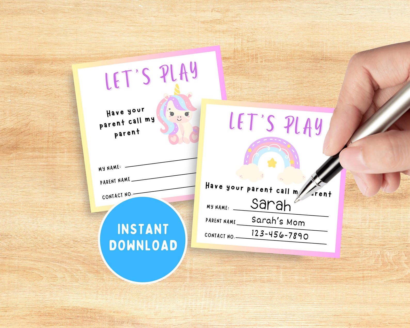 Kids Playdate Cards, Parent Contact Cards, Kids Business Cards, Keep in ...