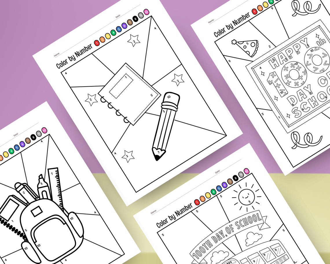100th Day of School Color by Number, Kids 100th Day of School Coloring ...
