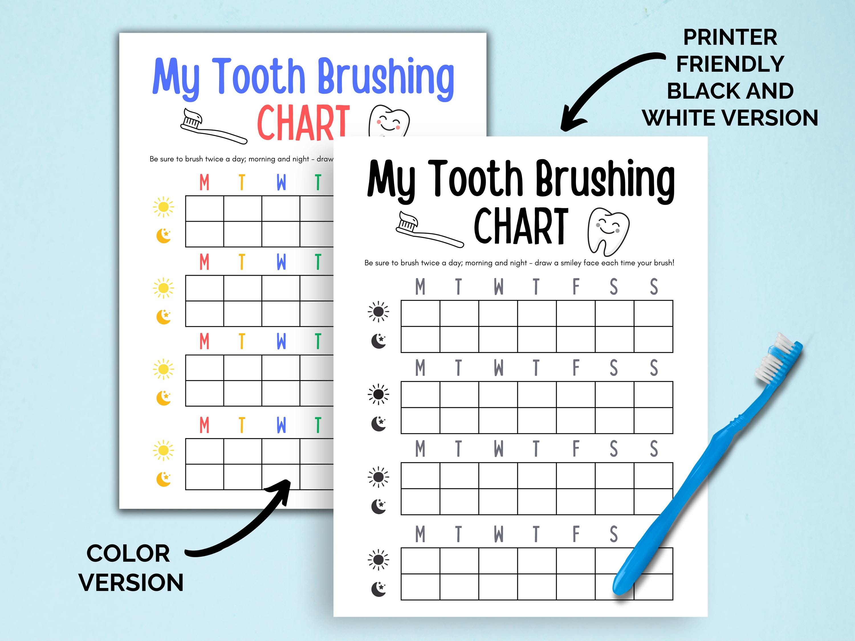 Tooth Brushing Chart, Printable Teeth Brushing Calendar, Kid Tooth ...