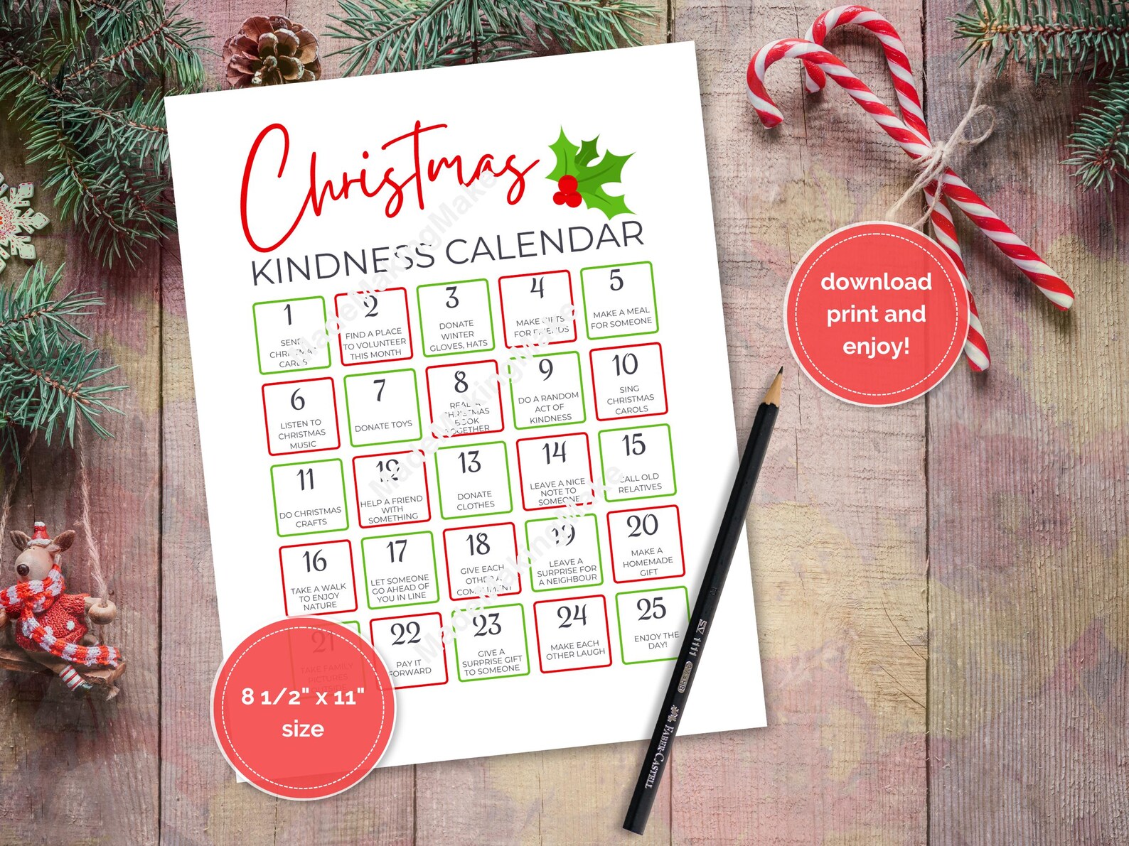 Adult Christmas Kindness Calendar, Gratitude Calendar, Teen Advent ...