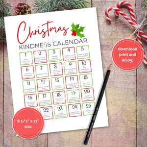 Adult Christmas Kindness Calendar, Gratitude Calendar, Teen Advent ...