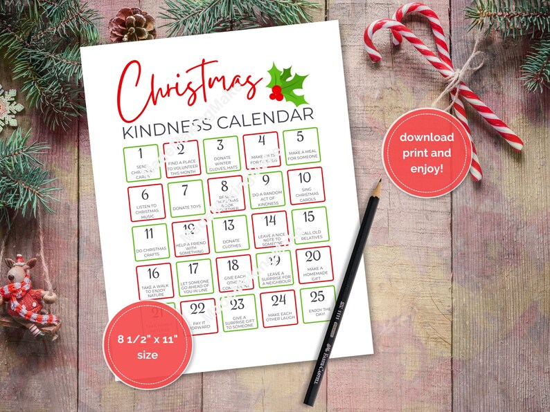 Adult Christmas Kindness Calendar, Gratitude Calendar, Teen Advent ...