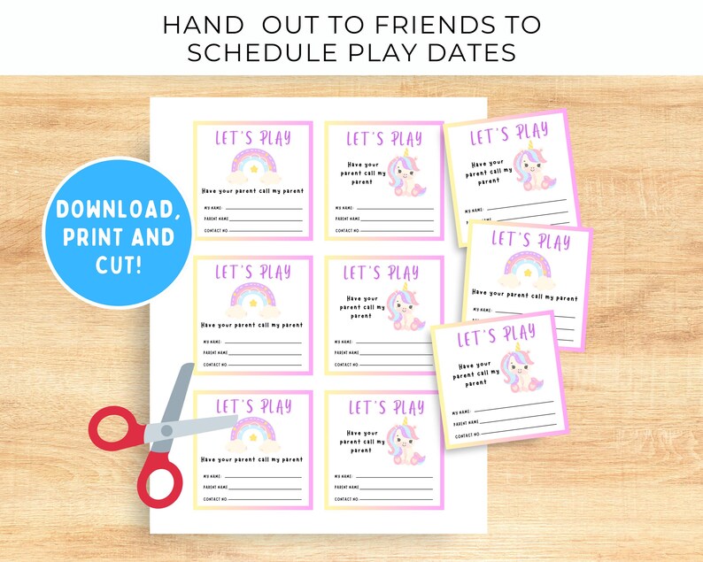 Kids Playdate Cards, Parent Contact Cards, Kids Business Cards, Keep in ...