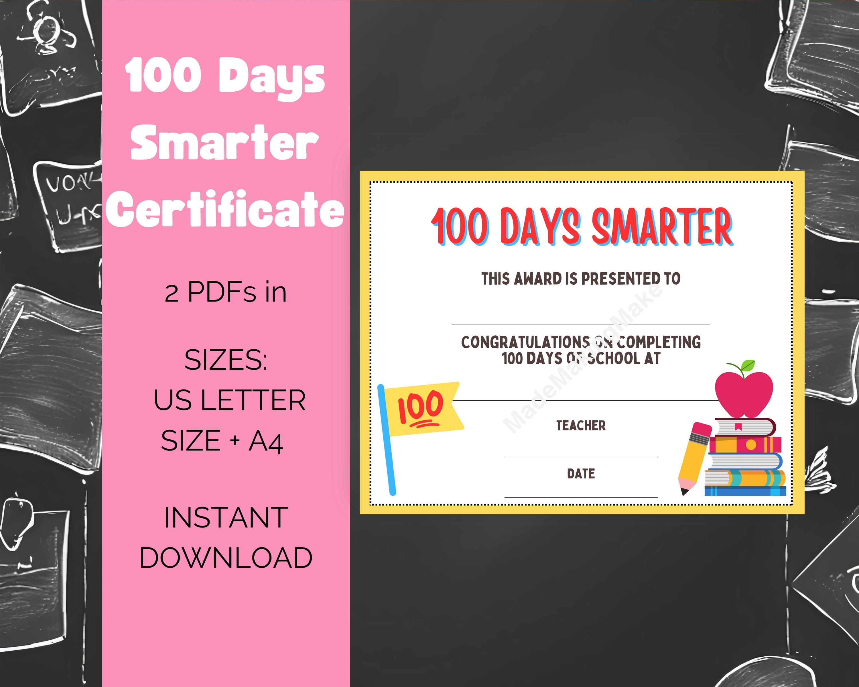 100th Day of School Certificate, 100th Day Congratulations, 100 Days ...