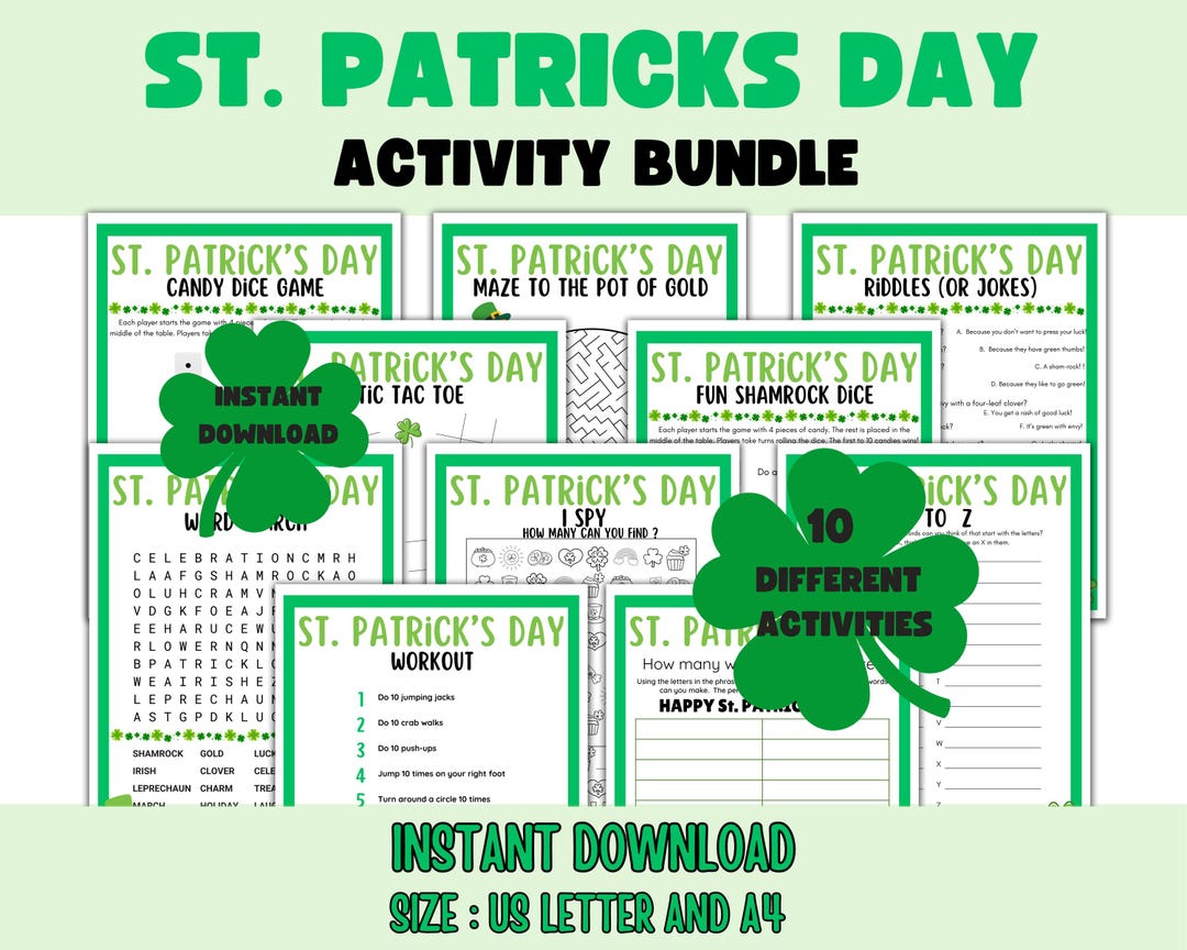 St. Patricks Day Activity Bundle, St Pattys Day Game Bundle, St Patrick ...
