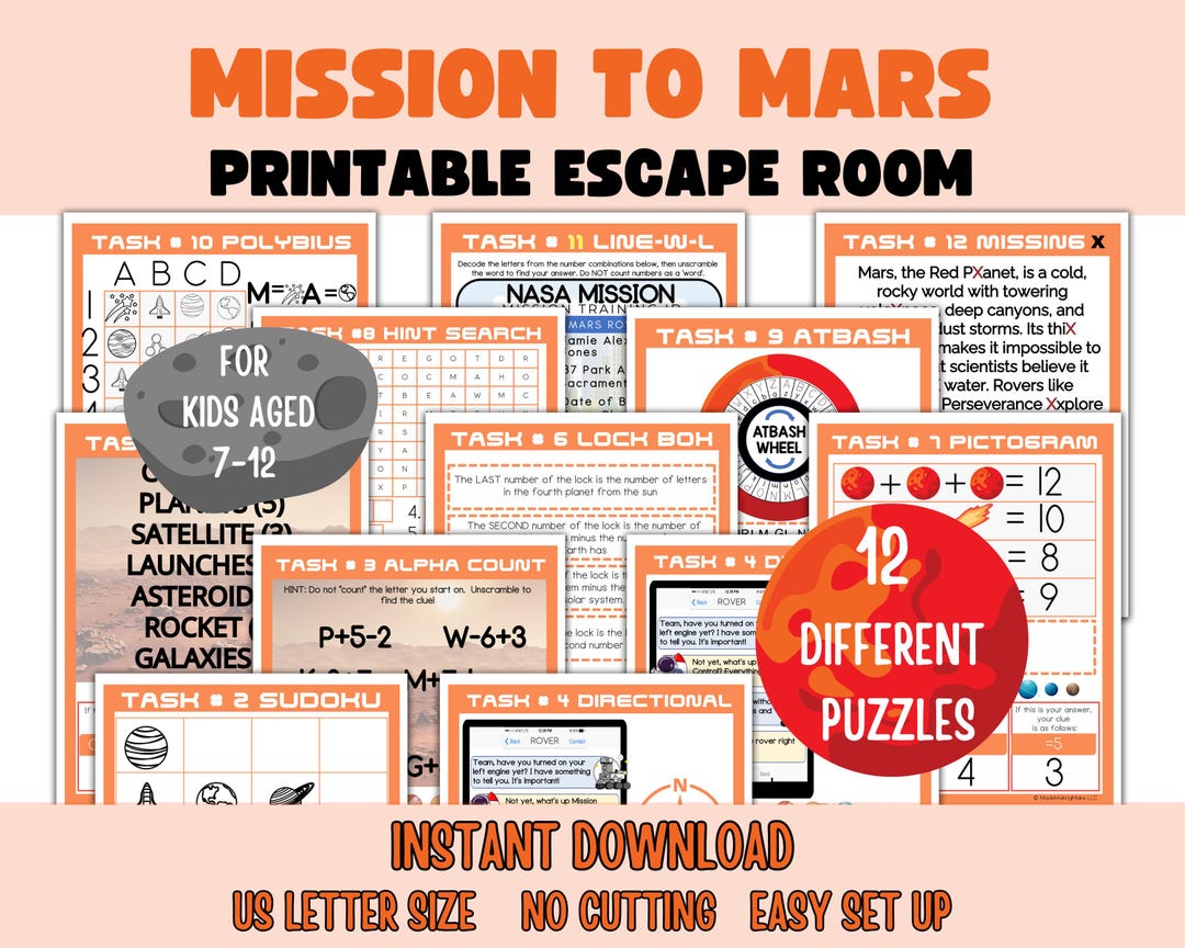 Mission to Mars Escape Room for Kids, Printable Escape Room for Kids ...