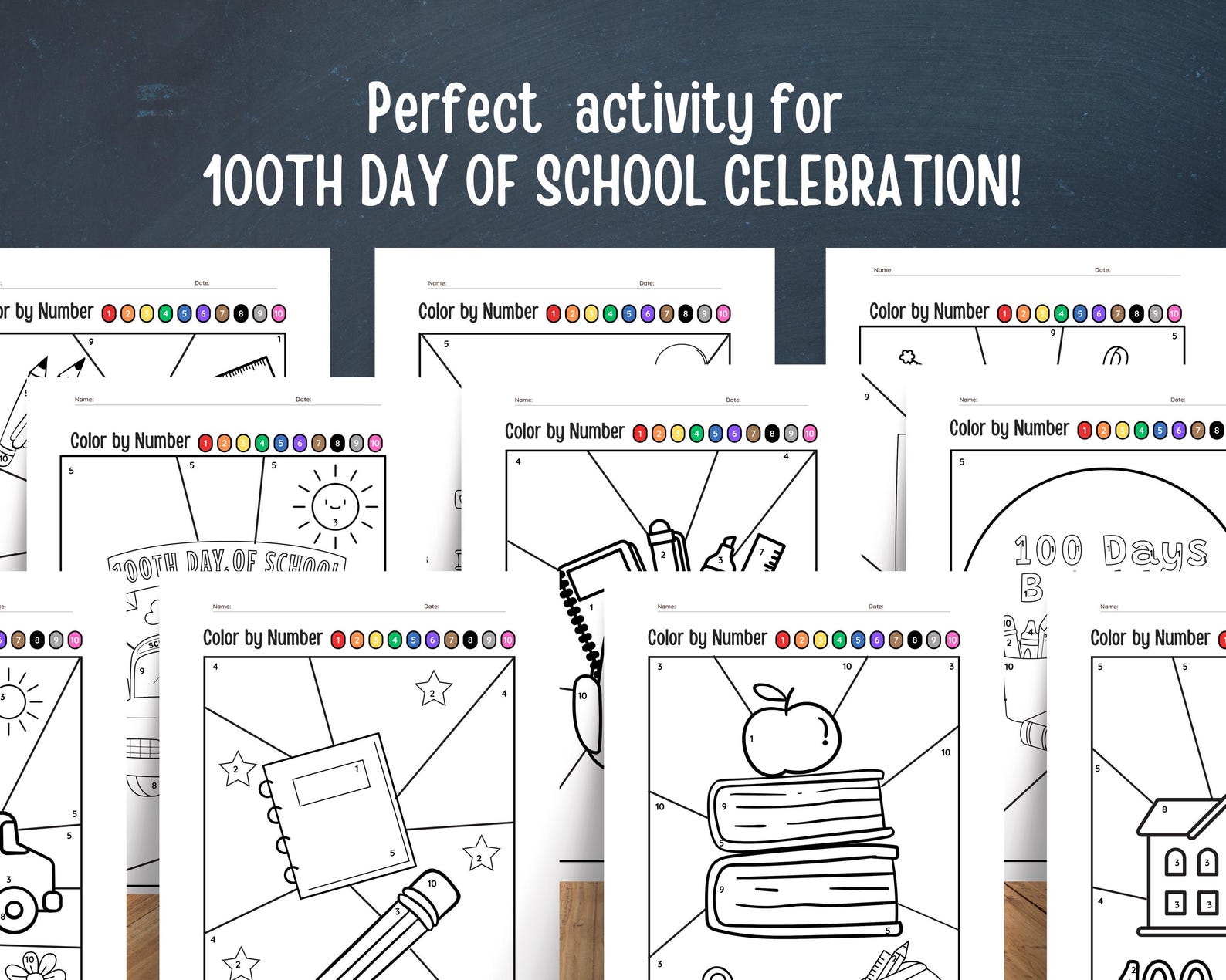 100th Day of School Color by Number, Kids 100th Day of School Coloring ...