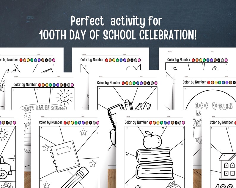 100th Day of School Color by Number, Kids 100th Day of School Coloring ...
