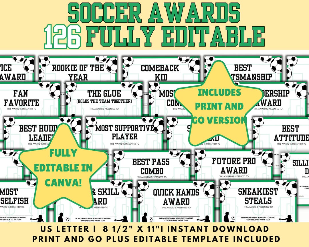 Editable Soccer Awards, Funny Soccer Awards, End of Season Award ...