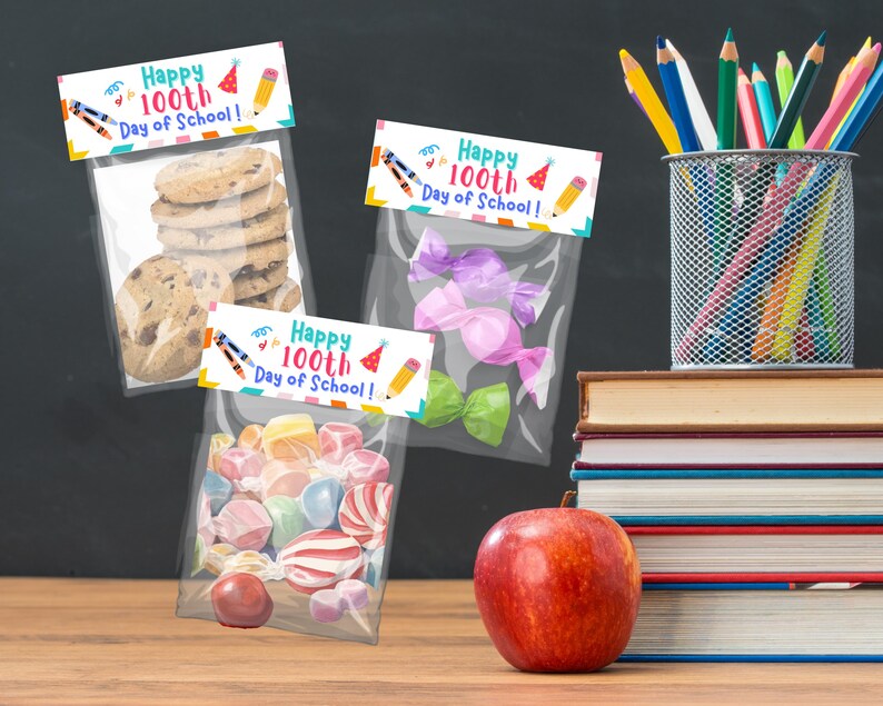 100th Day of School Treat Tags, 100th Day Treat Bag Tags, 100 Days ...