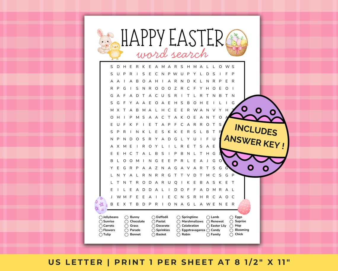 Happy Easter Word Search, Easter Word Search for Adults, Printable ...
