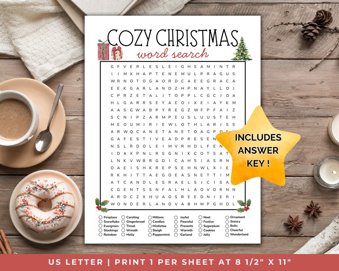 Cozy Christmas Word Search, Word Search for Adults, Printable Christmas ...