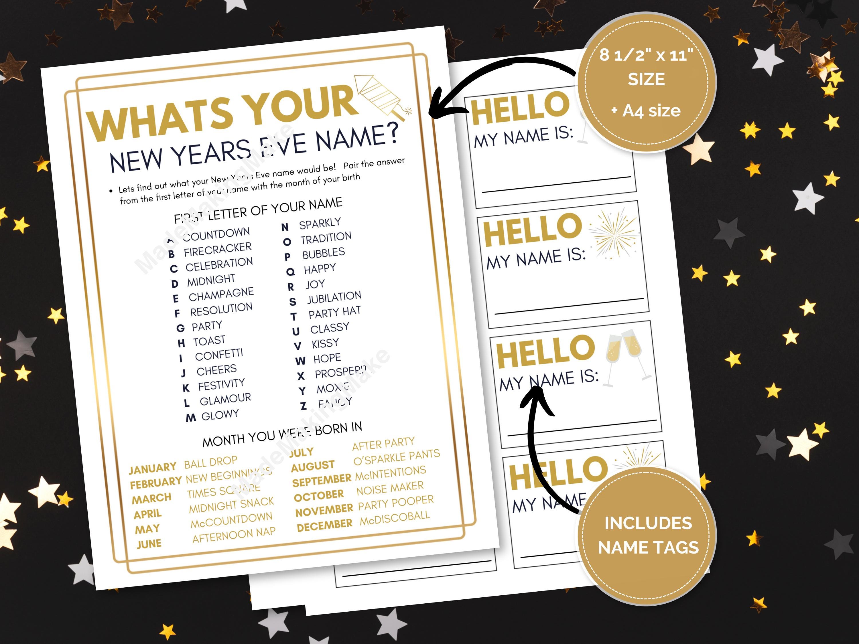 New Years Eve Whats Your Name, New Years Eve Game, New Years Eve Party ...