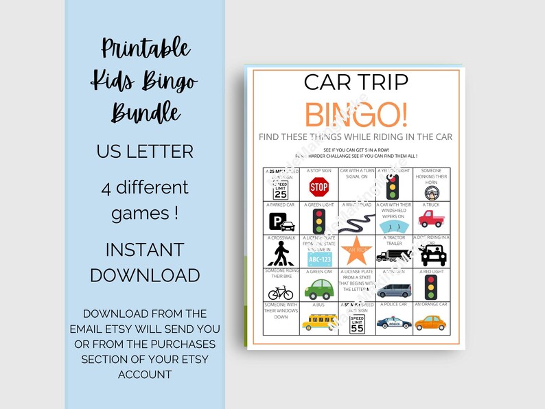 Kids Car Trip Bingo, Kids Car Games, Car Trip Game for Kids, Kids Bingo ...