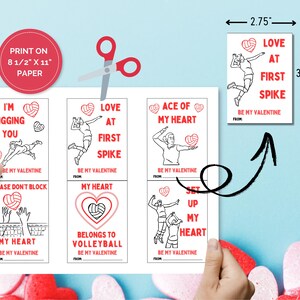Girls Volleyball Valentine's, Printable Volleyball Valentine Bundle ...