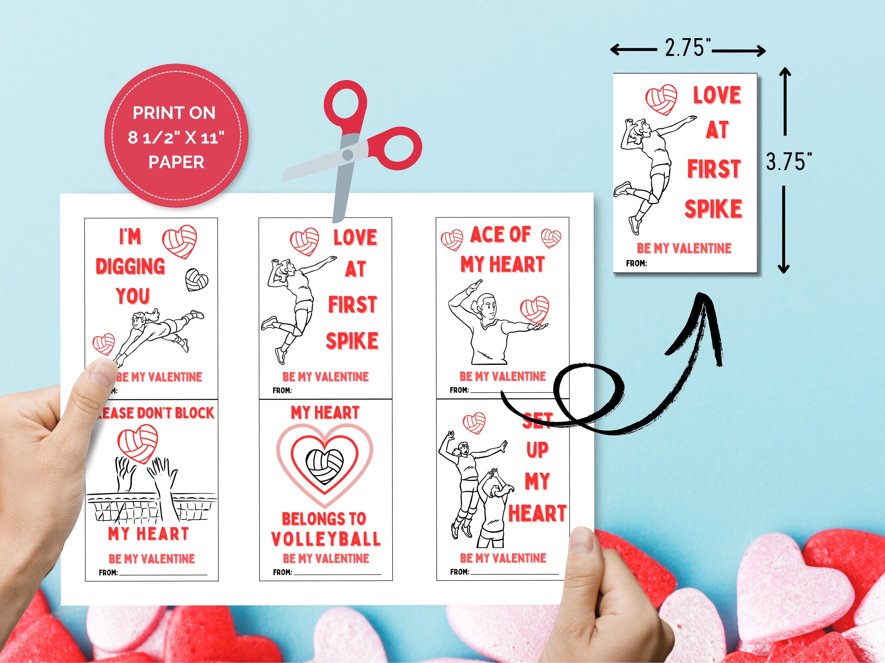 Girls Volleyball Valentine's, Printable Volleyball Valentine Bundle ...