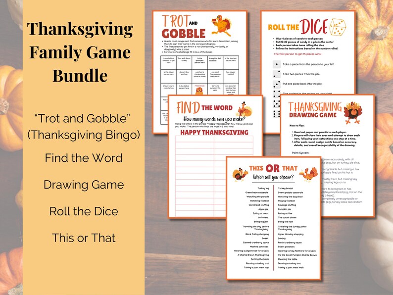 Thanksgiving Family Game Bundle, Thanksgiving Dinner Games ...