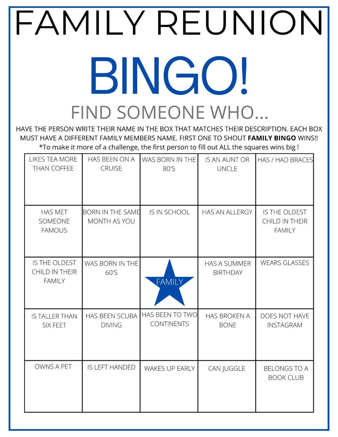 Family Reunion Just Bingo Activity Pack - Etsy