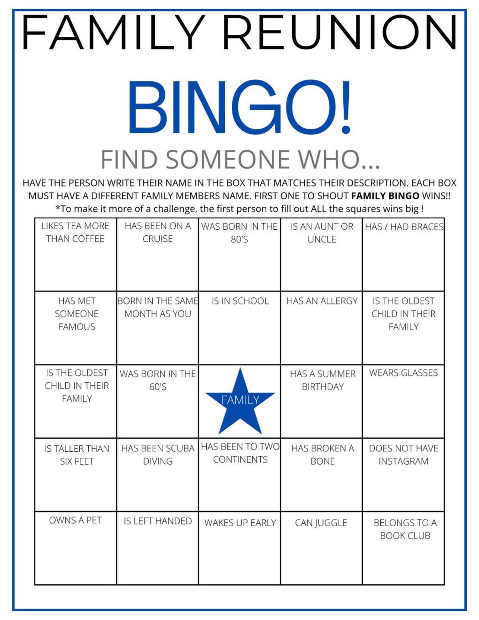 Family Reunion Just Bingo Activity Pack - Etsy