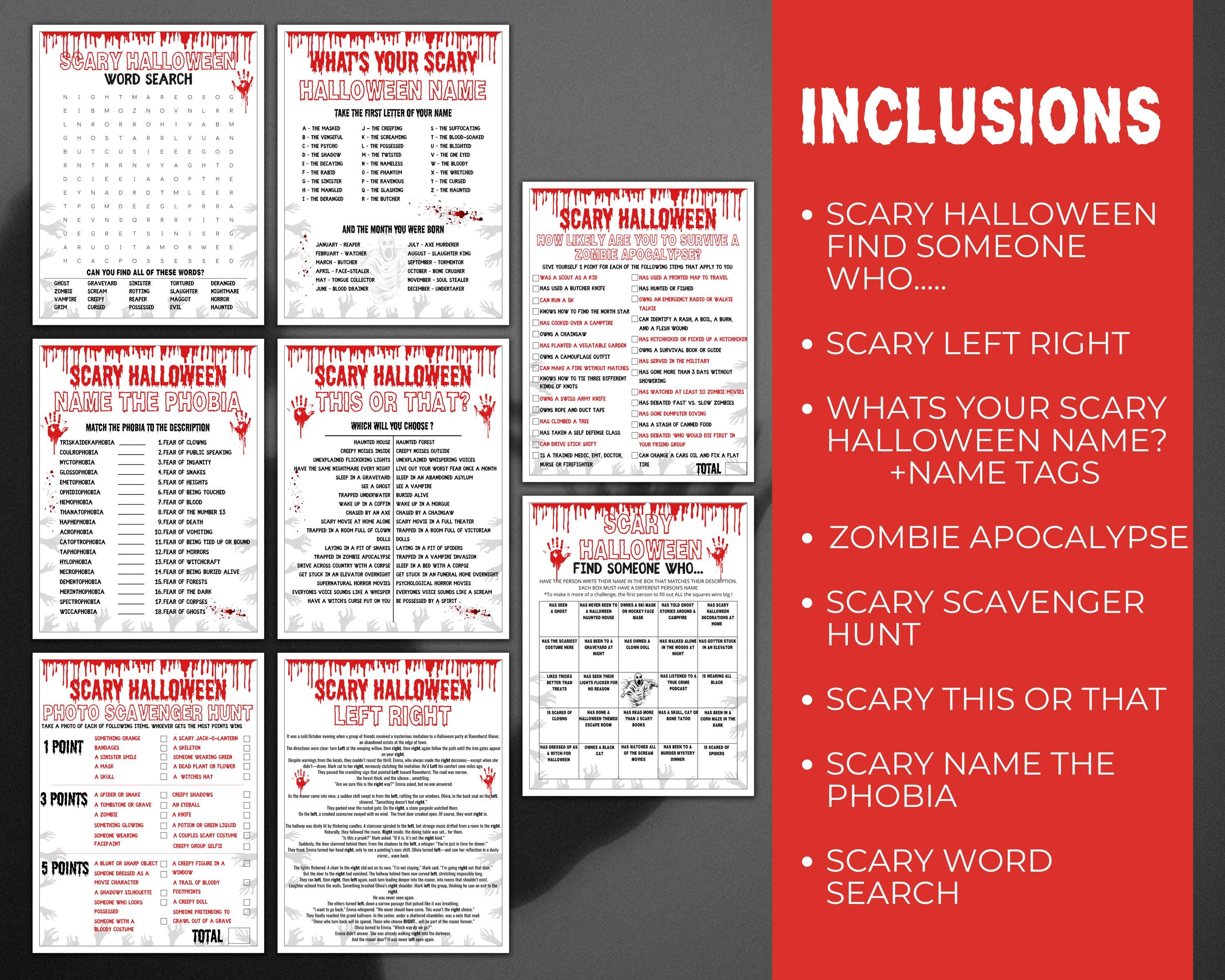 Scary Halloween Game Bundle, Halloween Party Games, Adult Halloween ...