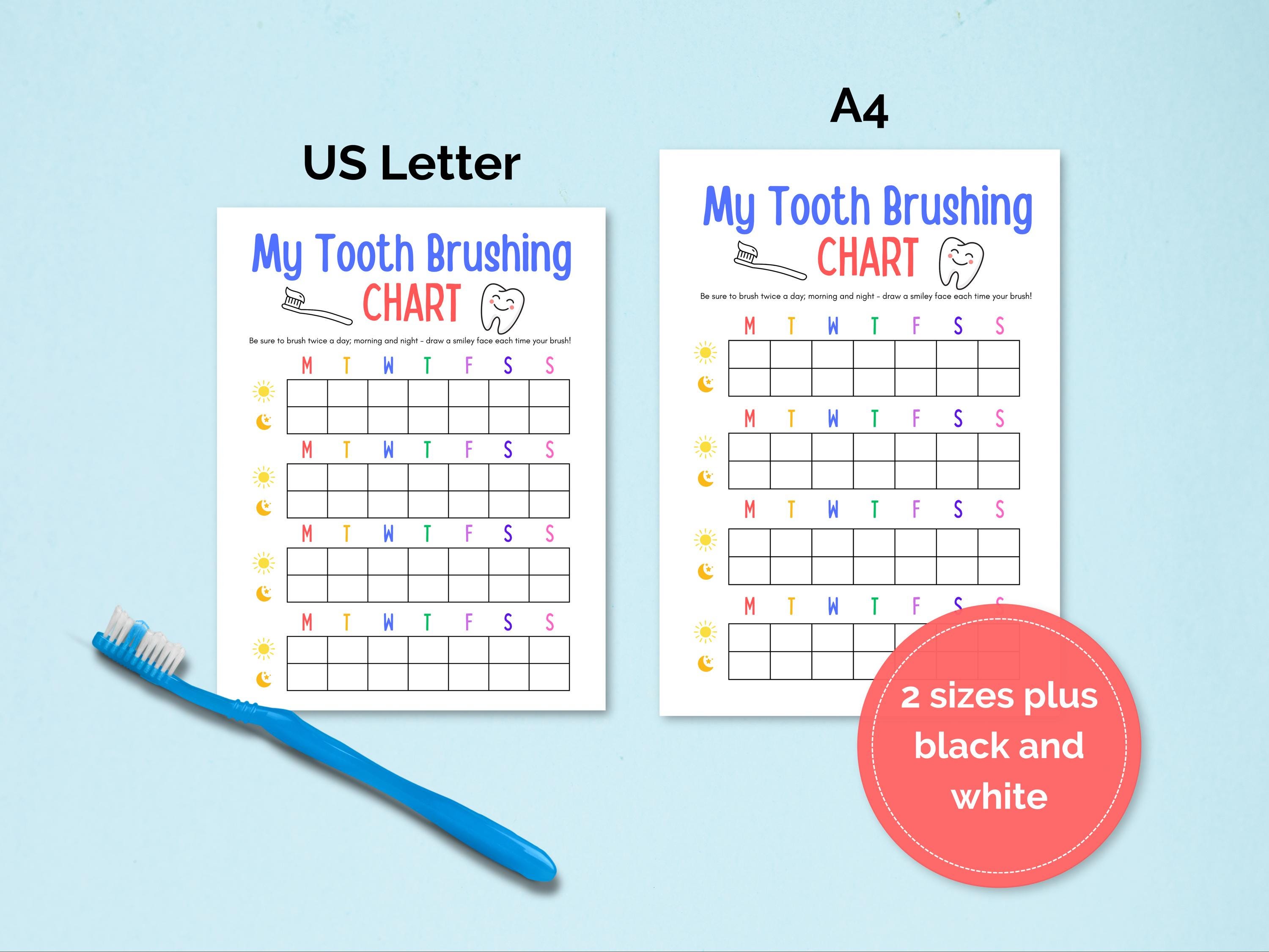 Tooth Brushing Chart, Printable Teeth Brushing Calendar, Kid Tooth ...