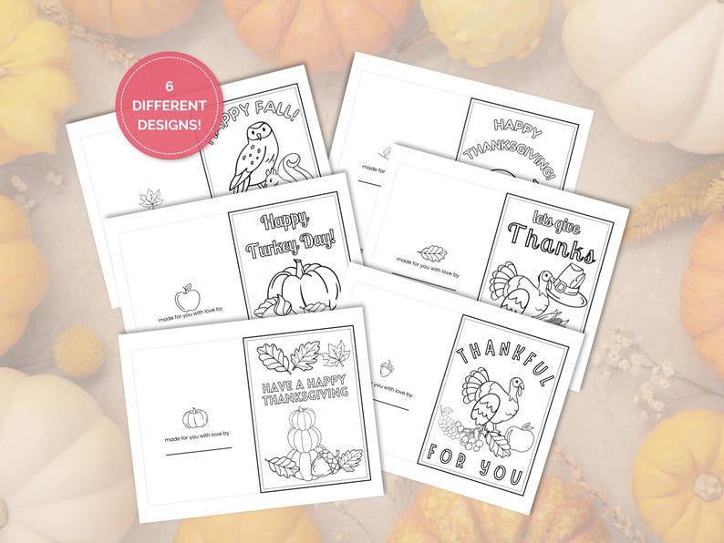Thanksgiving Kids Coloring Cards, Kids Thanksgiving Craft Activity ...