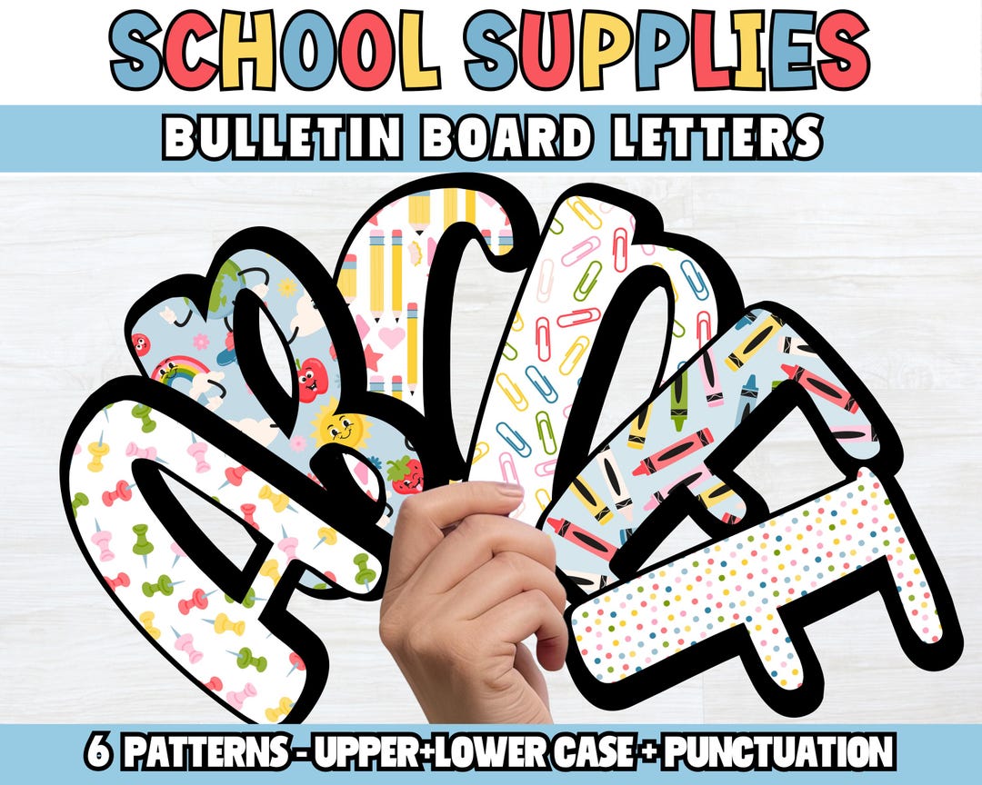 School Supplies Bulletin Board Letters, Back to School Bulletin ...