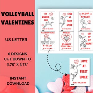 Girls Volleyball Valentine's, Printable Volleyball Valentine Bundle ...