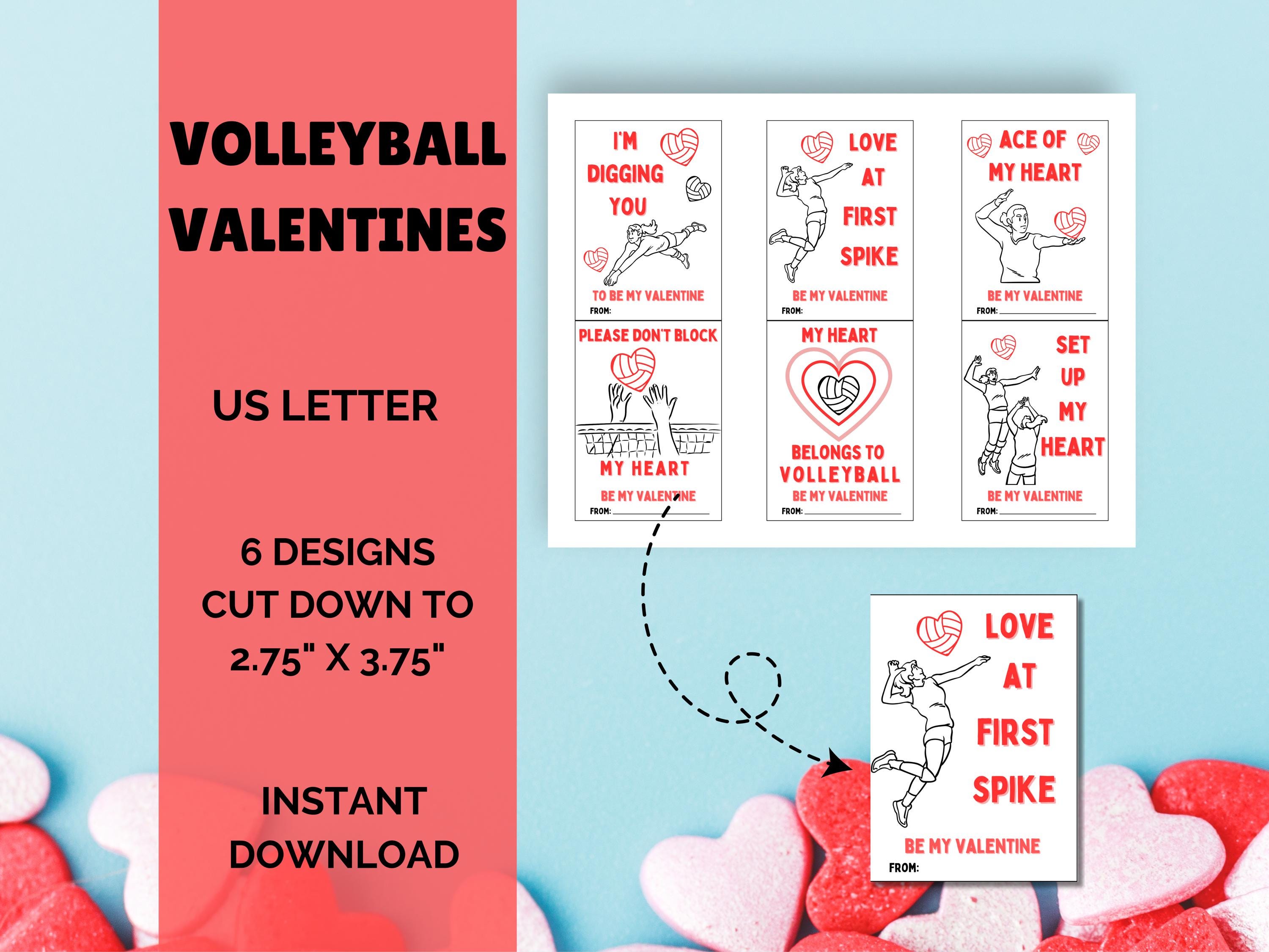 Girls Volleyball Valentine's, Printable Volleyball Valentine Bundle ...