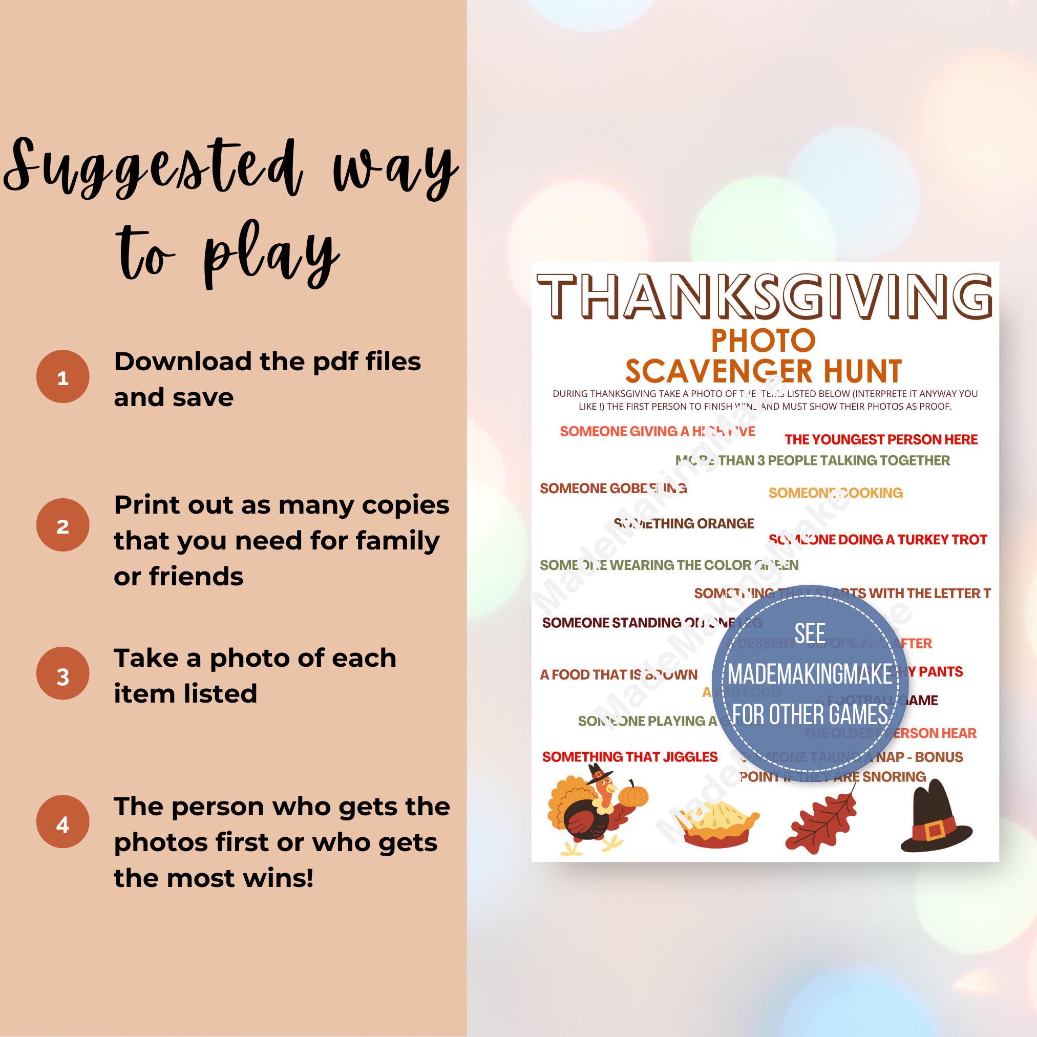 Thanksgiving Scavenger Hunt, Printable Friendsgiving Game, Thanksgiving ...