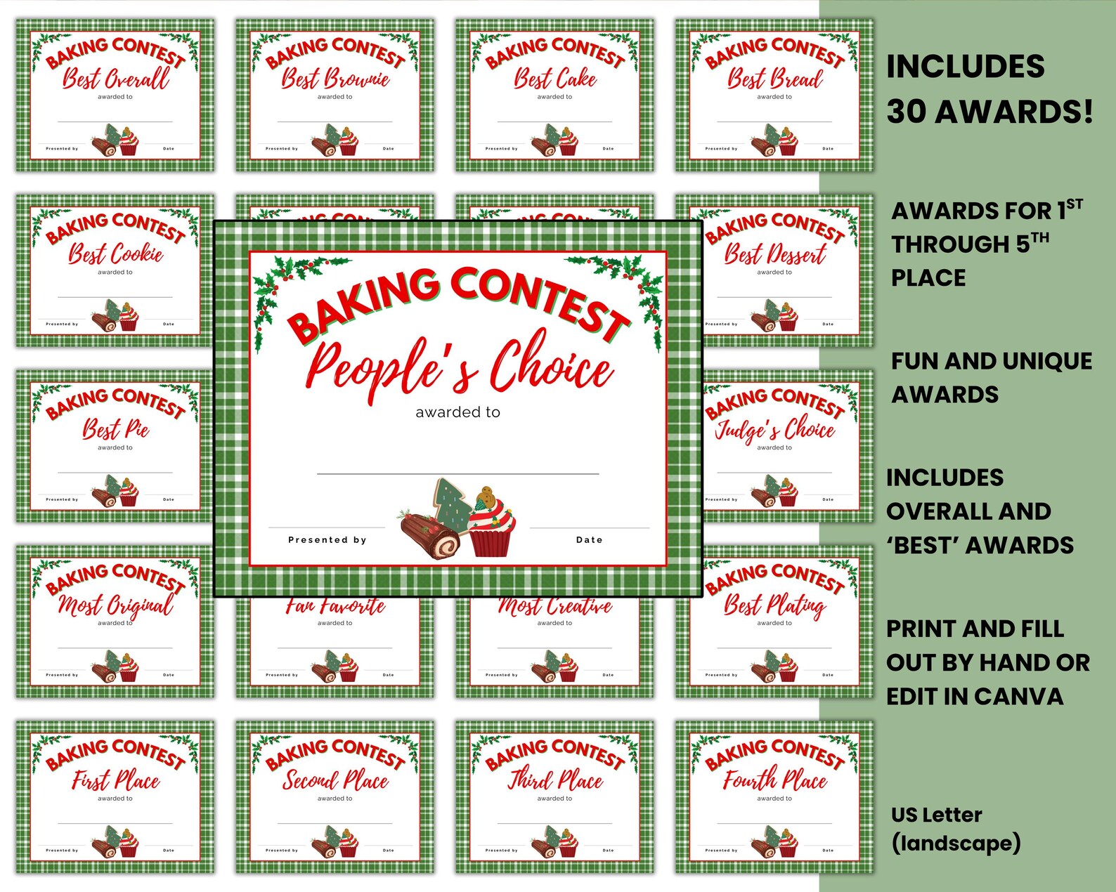 Editable Holiday Baking Contest Awards, Baking Competition Certificates ...