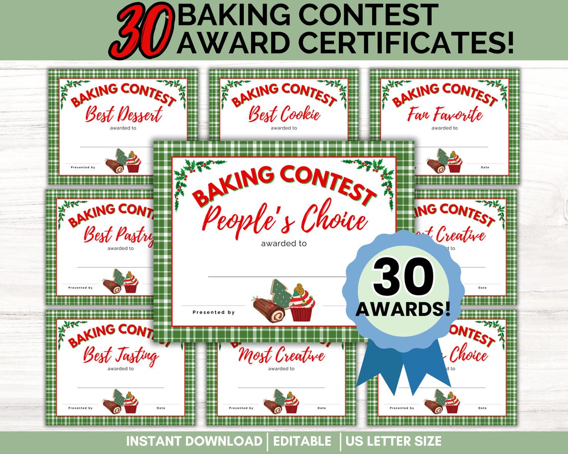 Editable Holiday Baking Contest Awards, Baking Competition Certificates ...