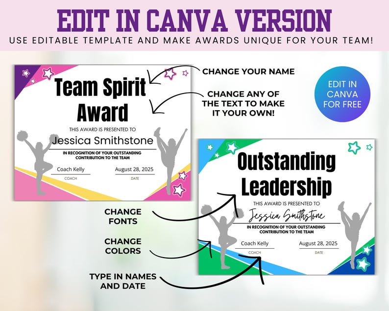 Editable Cheerleading Awards, Funny Cheerleading Awards, End of Season ...