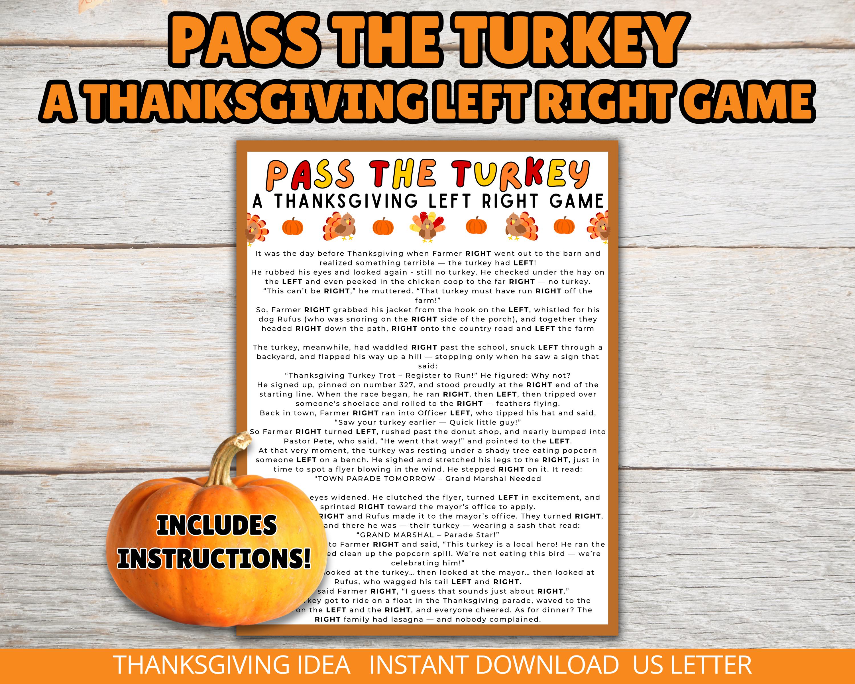Pass the Turkey Thanksgiving Left Right Game, Thanksgiving Pass the ...