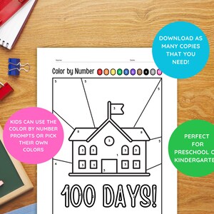 100th Day of School Color by Number, Kids 100th Day of School Coloring ...
