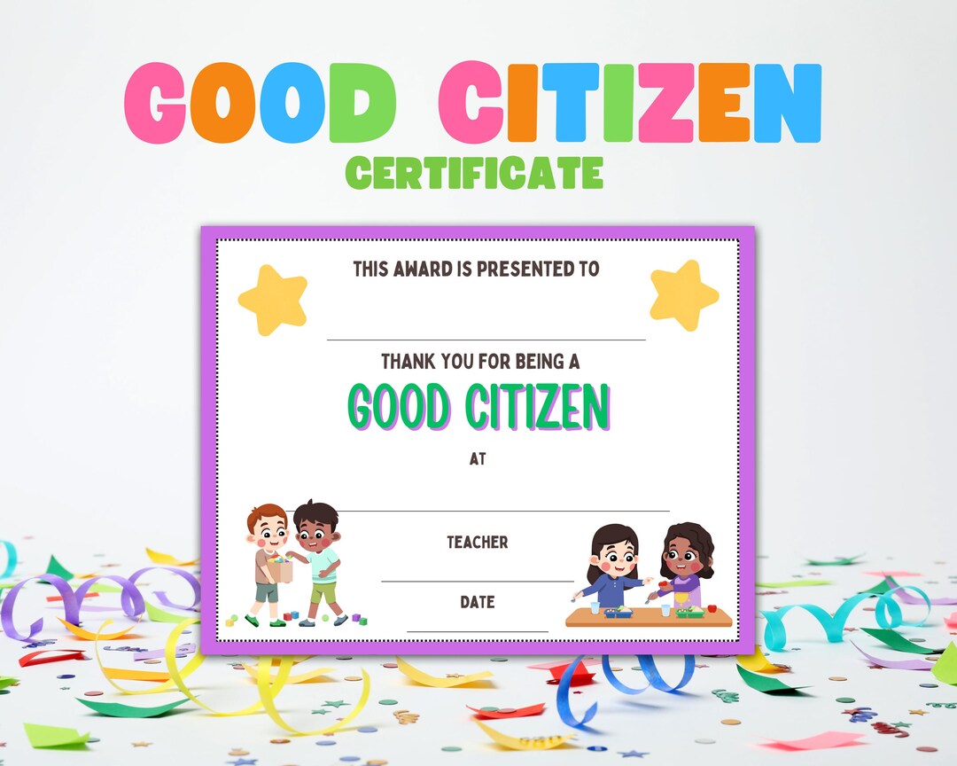 Good Citizen School Award, Kindergarten Congratulations, Elementary ...