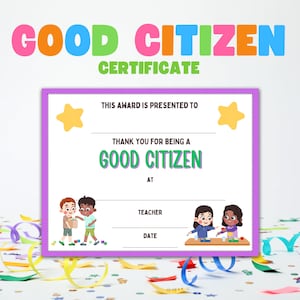 Good Citizen School Award, Kindergarten Congratulations, Elementary ...