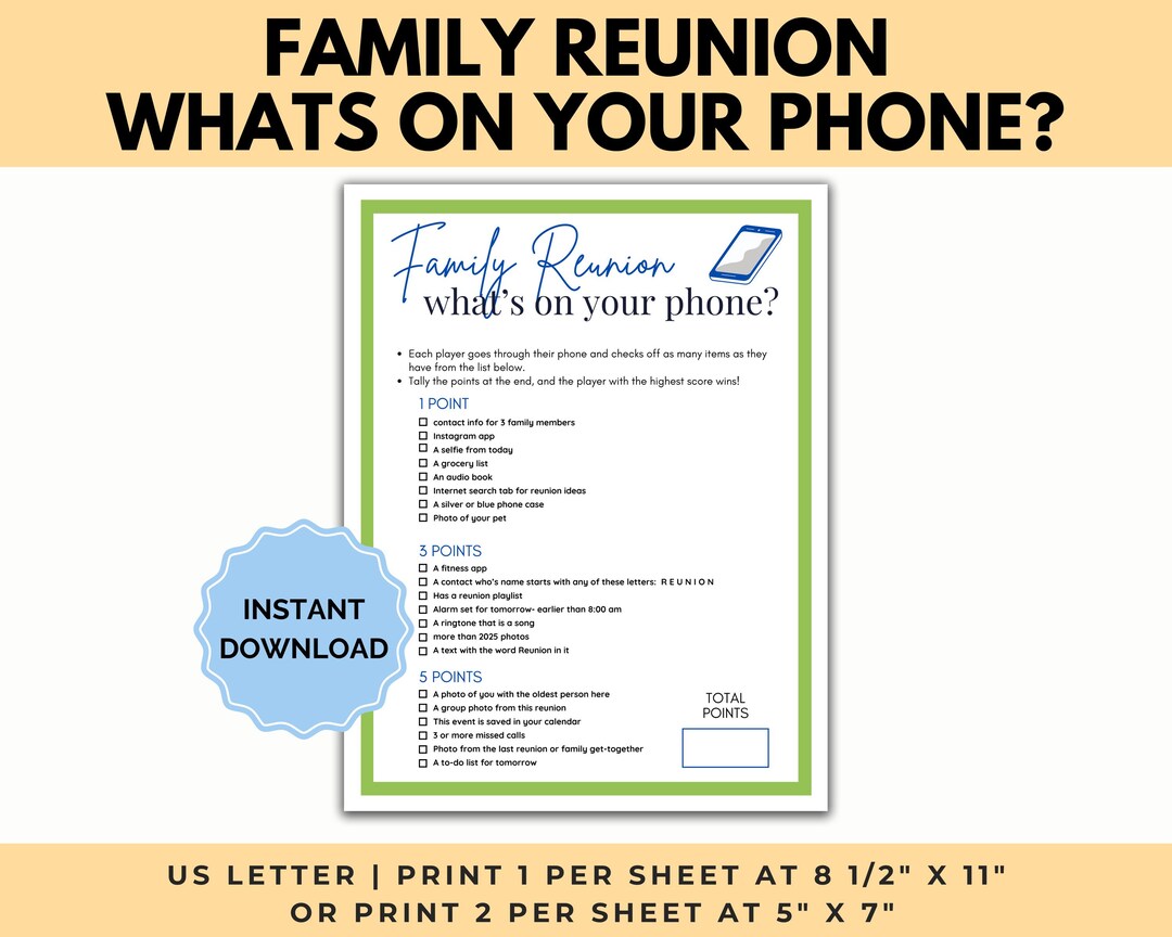 Family Reunion Whats on Your Phone, Family Reunion Games, Printable ...