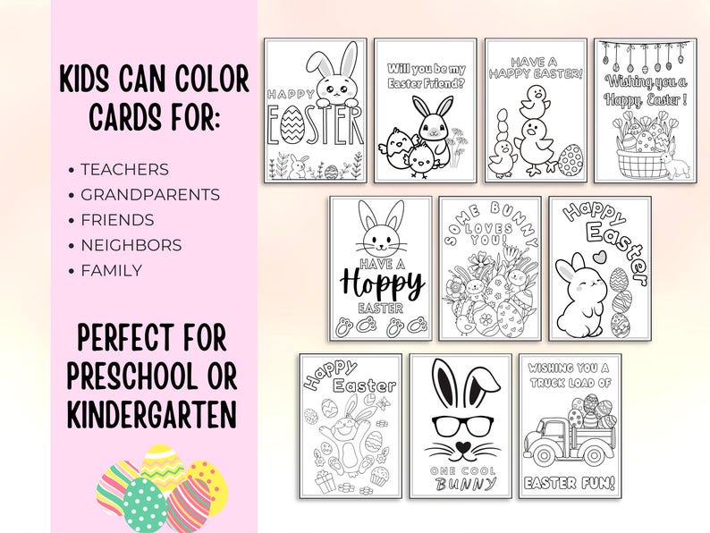Kids Easter Coloring Cards, Printable Easter Crafts, Children's ...