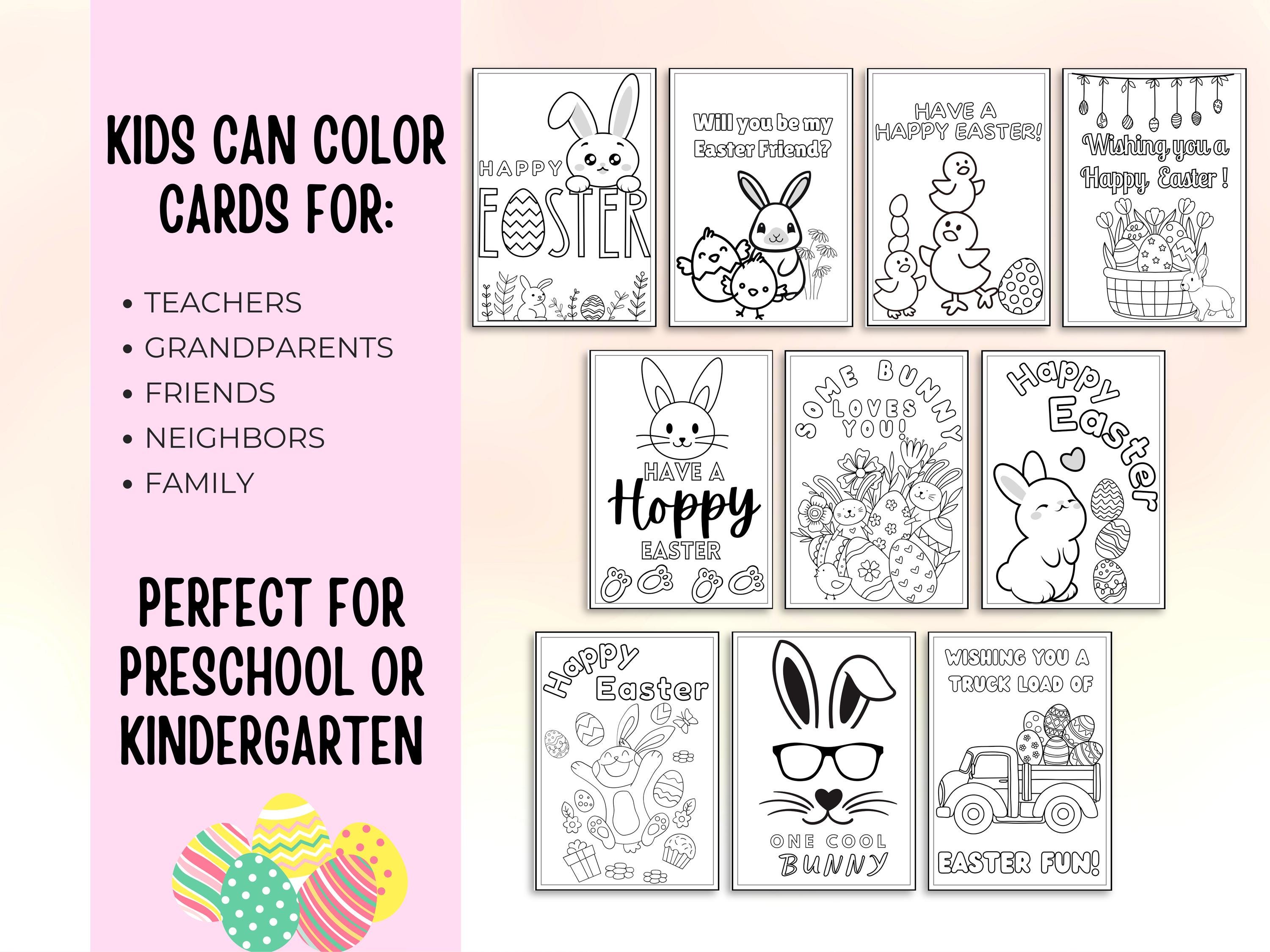 Kids Easter Coloring Cards, Printable Easter Crafts, Children's ...
