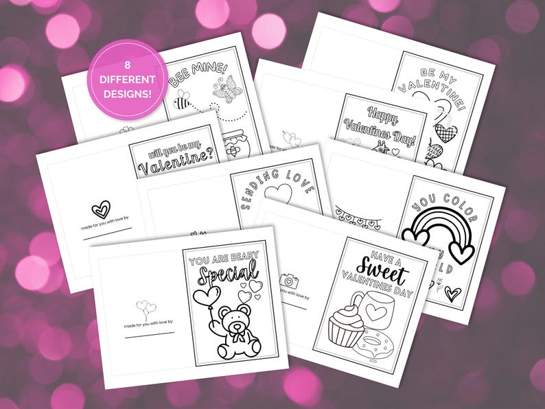Kids Coloring Valentine's Card Bundle, Printable Valentines Crafts ...