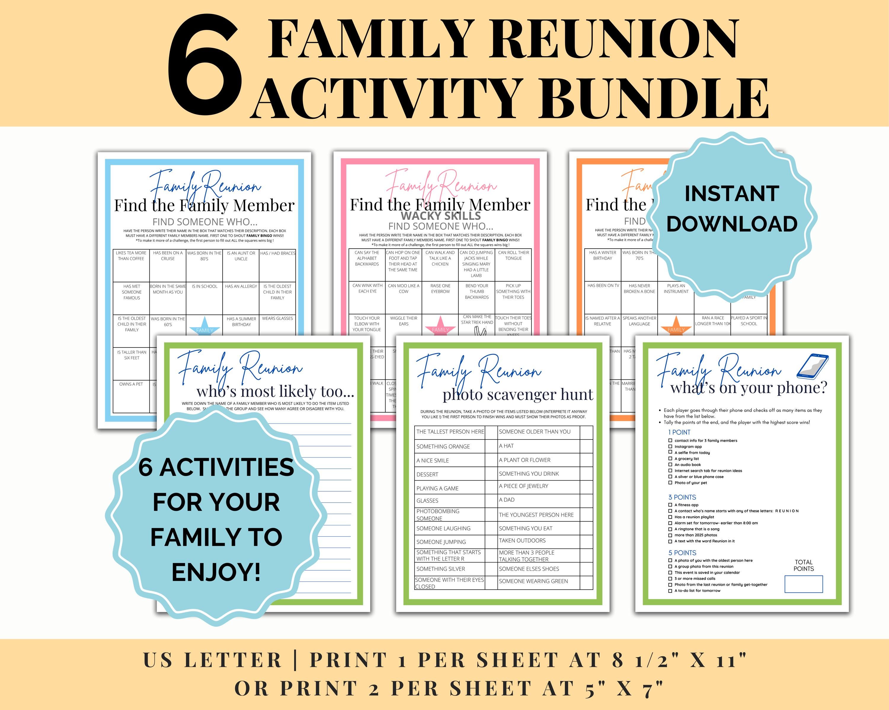 Family Reunion Games Bundle, Family Activity, Reunion Games, Reunion ...